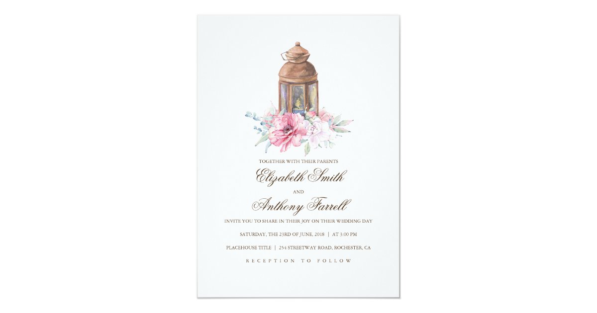 Candle Lit Lantern - Floral Watercolor Wedding Invitation | Zazzle.com