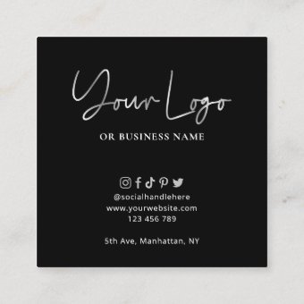Candle Safety Guide Black & Silver Script Logo Square Business Card ...