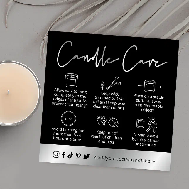 Candle Safety Guide Black & Silver Script Logo Square Business Card ...
