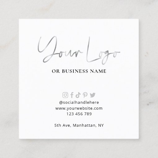 Candle Safety Guide Modern Silver Script Logo Square Business Card | Zazzle