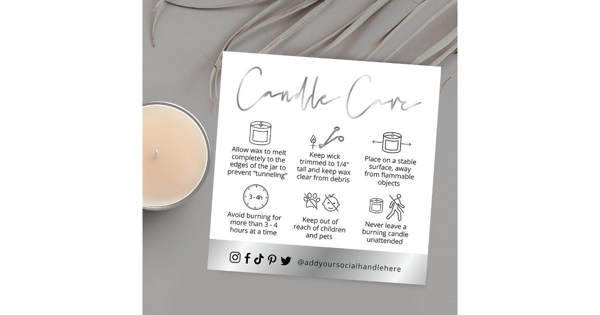 Candle Safety Guide Modern Silver Script Logo Square Business Card | Zazzle