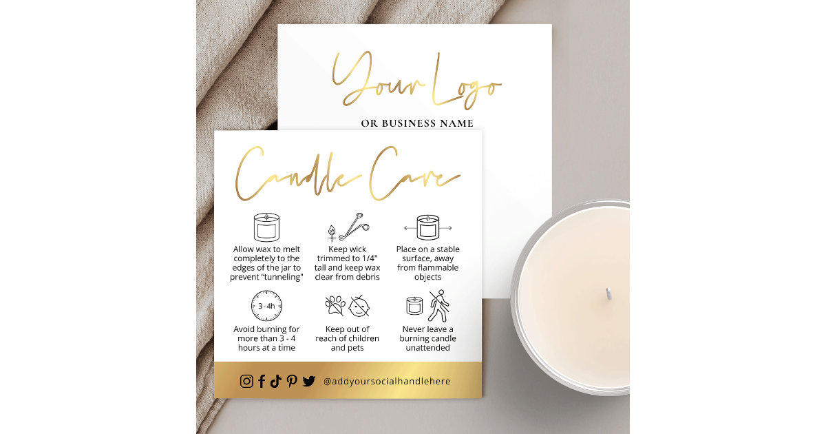 Candle Safety Instructions Guide White & Gold Card | Zazzle
