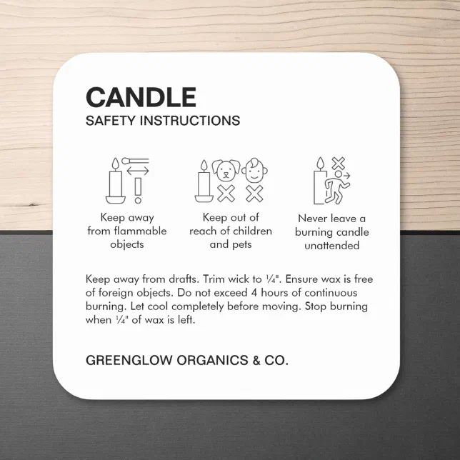 Candle Safety Label & Care Instruction Sticker | Zazzle