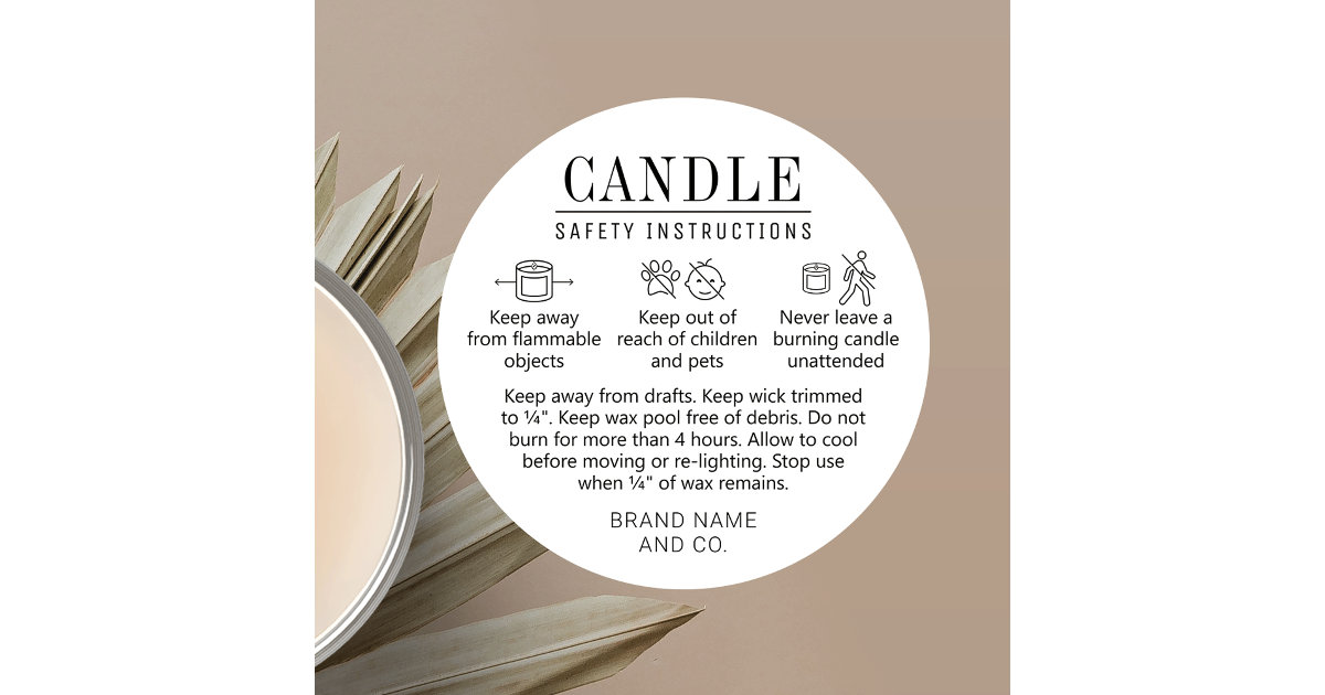 Candle Safety Label With Icons Simple Black White | Zazzle