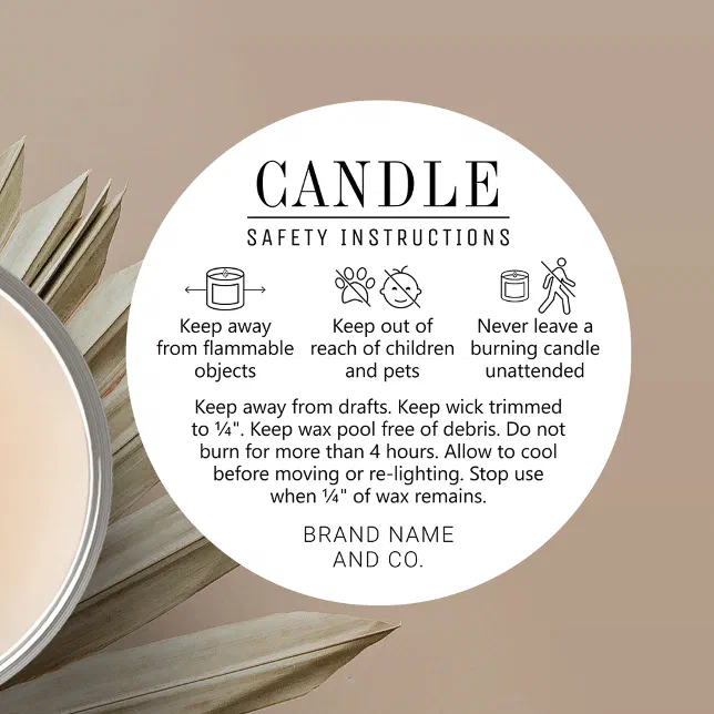 Candle Safety Label With Icons Simple Black White | Zazzle