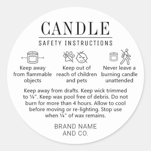 Candle Safety Label With Icons Simple Black White | Zazzle