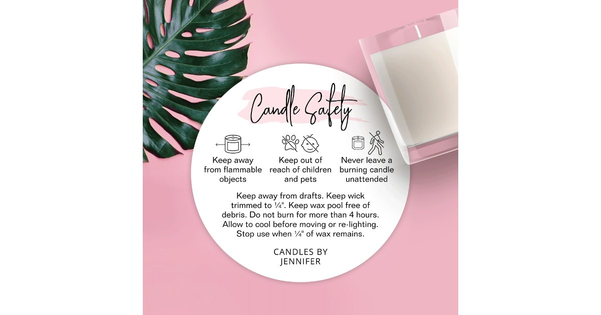 Candle Warning Label Modern Feminine Pink Script | Zazzle