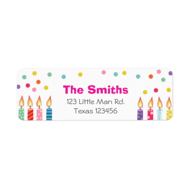Candles Birthday Confetti Return Address Label | Zazzle
