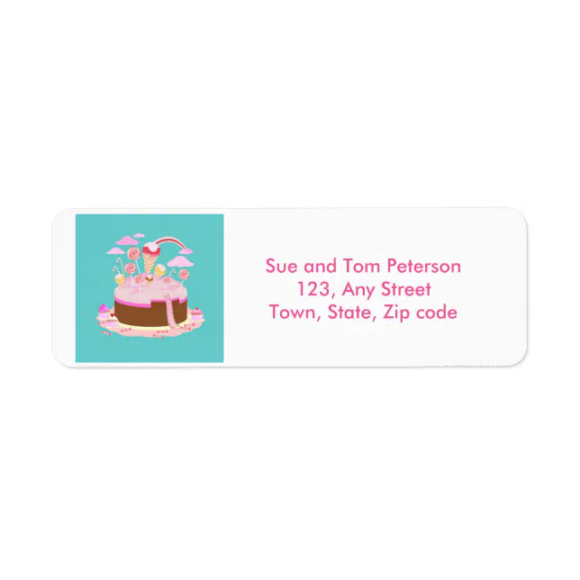 Candy and chocolate cake for birthday party label | Zazzle