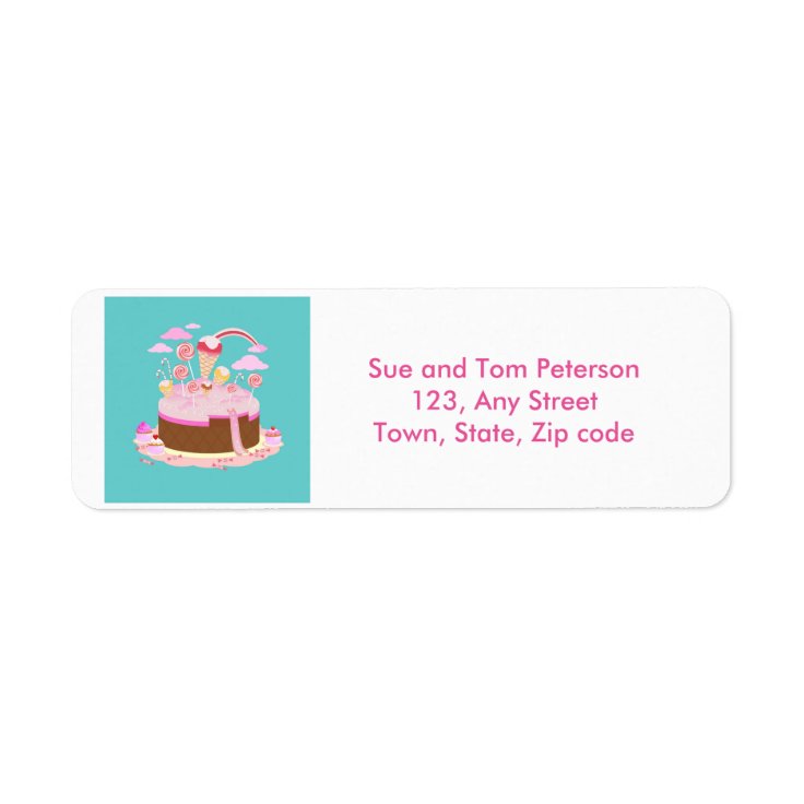 Candy and chocolate cake for birthday party label | Zazzle