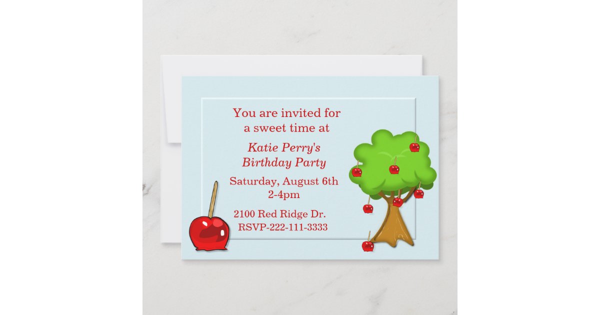 Candy Apple & Apple Tree Birthday Invitation | Zazzle