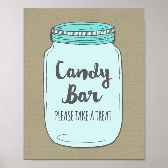 Candy Bar Baby Shower Sign Blue Mason Jar Burlap | Zazzle.com