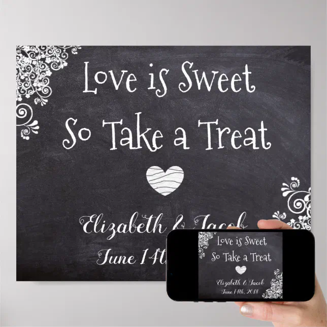 Candy Bar Chalkboard Look Love is Sweet Poster | Zazzle