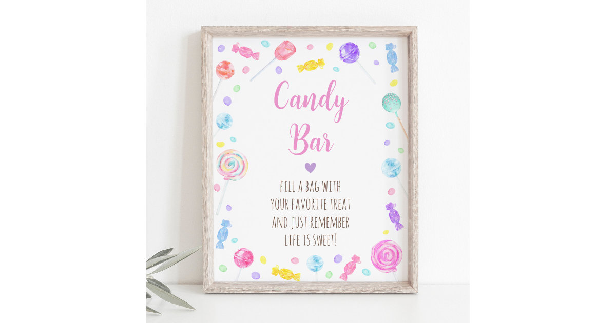 Candy Bar Lollipop Sweet Shop Birthday Sign | Zazzle