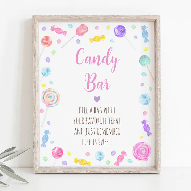Candy Bar Lollipop Sweet Shop Birthday Sign | Zazzle