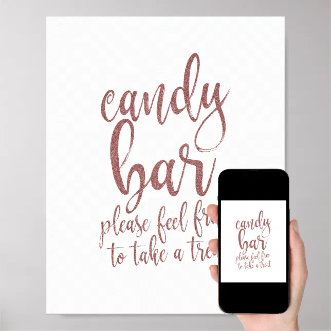 Candy Bar Rose Gold Glitter Script 8x10 Sign | Zazzle