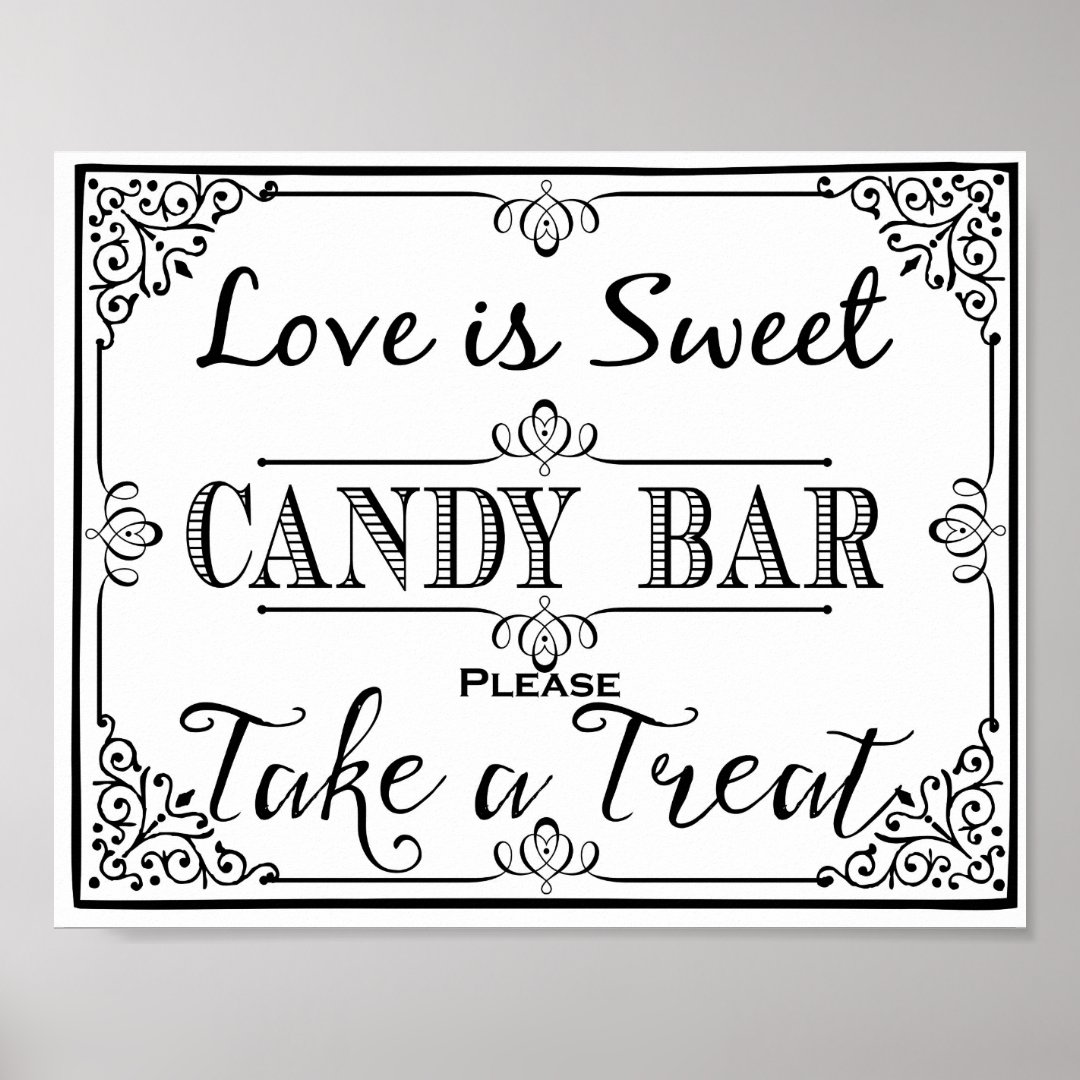 Candy bar sign elegant black wedding or party sign | Zazzle