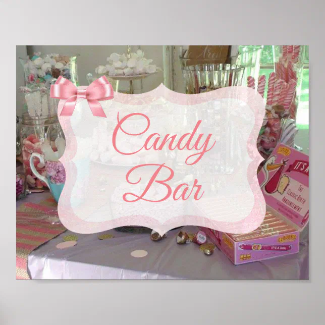 Candy Bar Sign Pink Baby Shower Poster | Zazzle