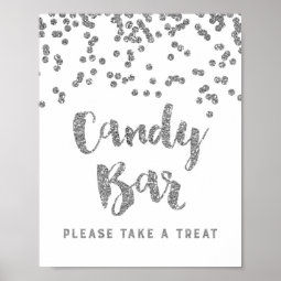 Candy Bar Wedding or Shower Sign Silver Confetti | Zazzle