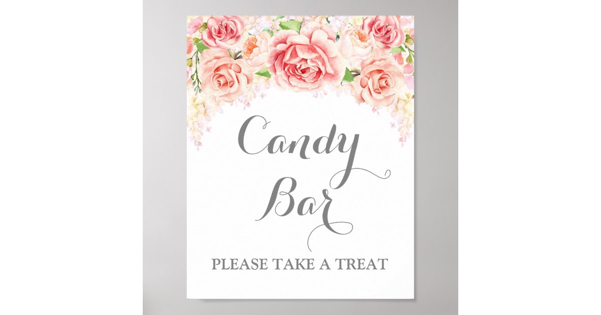 Candy Bar Wedding Sign Pink Watercolor Floral | Zazzle