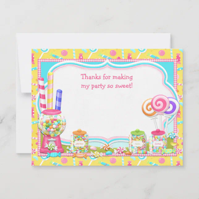 Candy Birthday Party Thank You Card | Zazzle