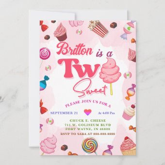 Candy Birthday Two Sweet Party Invitation | Zazzle