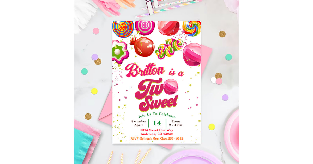 Candy Birthday Two Sweet Party Invitation | Zazzle