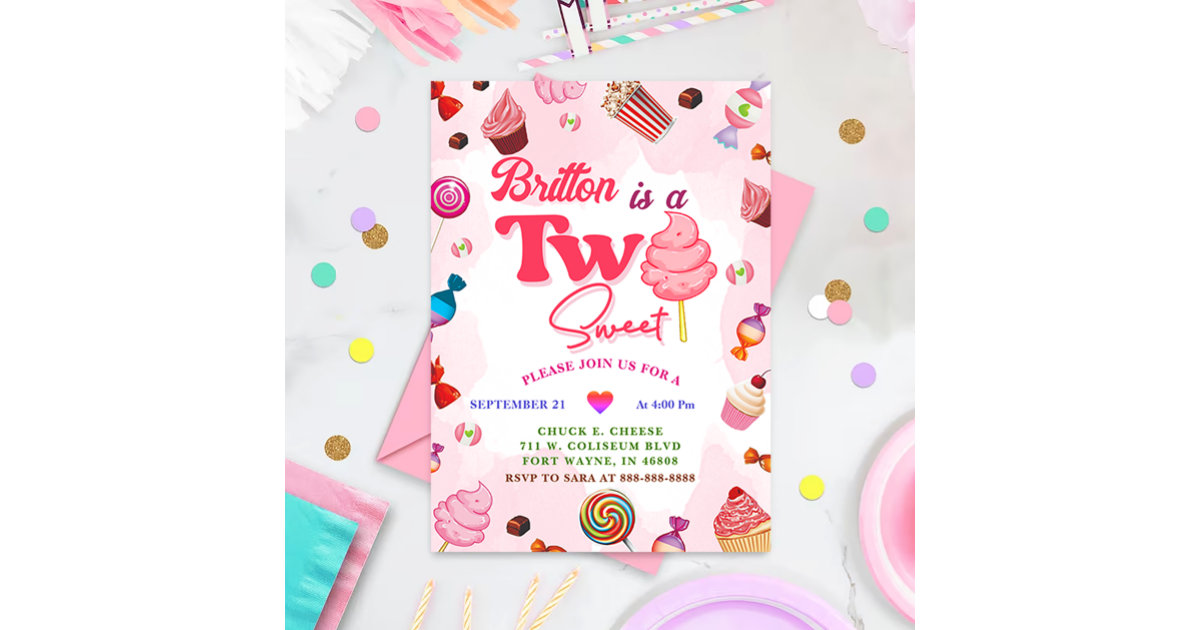 Candy Birthday Two Sweet Party Invitation | Zazzle
