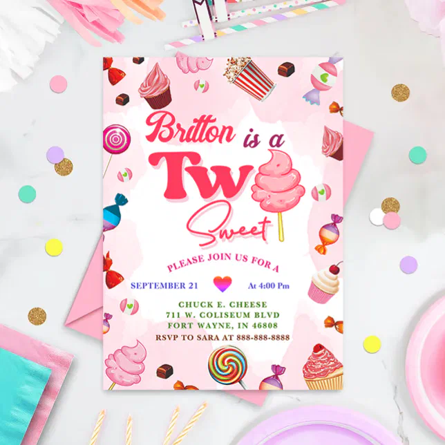 Candy Birthday Two Sweet Party Invitation | Zazzle