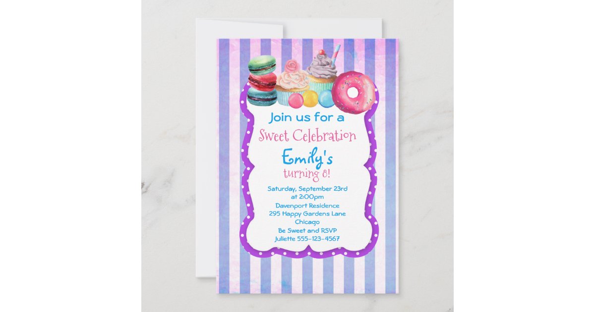 Candy Cake And Pastry Sweet Birthday Party Invite | Zazzle
