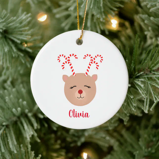 Candy Cane Antler Reindeer Christmas Ornament | Zazzle