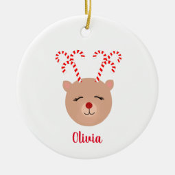 Candy Cane Antler Reindeer Christmas Ornament | Zazzle