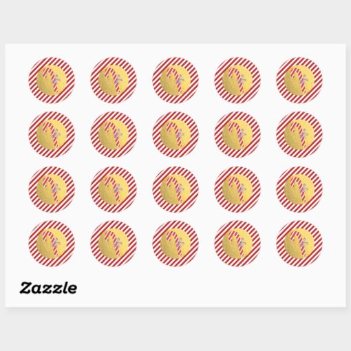 Candy Cane Christmas Holiday Red Stripes Gold Foil Classic Round ...