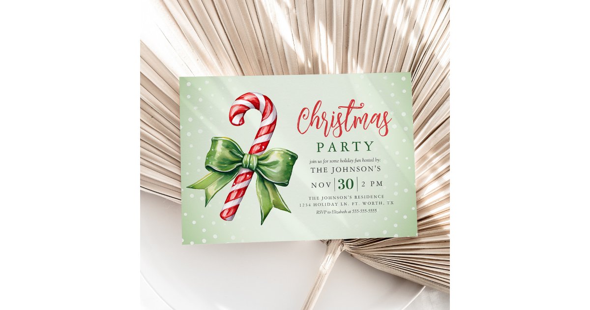 Candy Cane Christmas Party Invitation | Zazzle