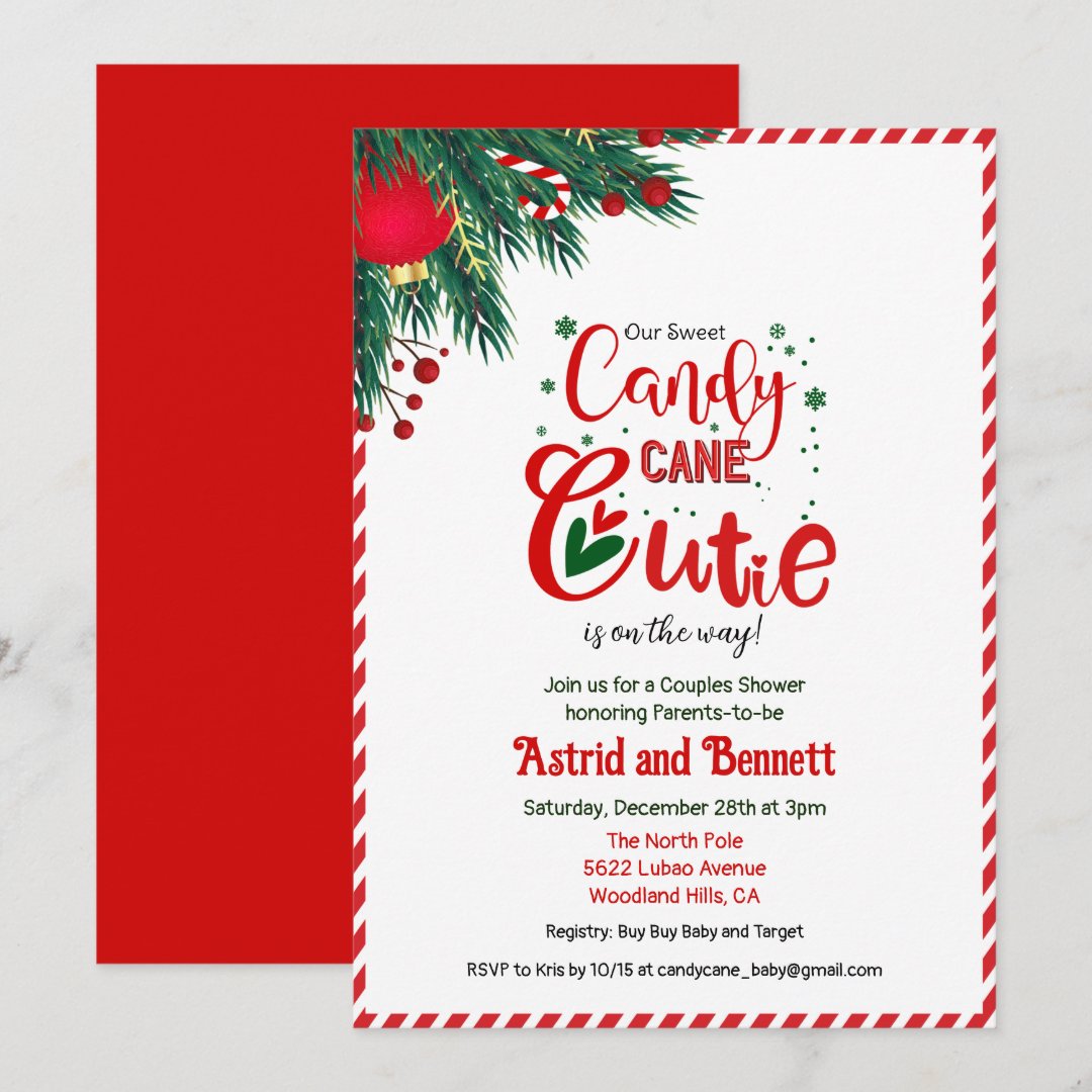 Candy Cane Cutie Holiday Baby Shower Invitation | Zazzle