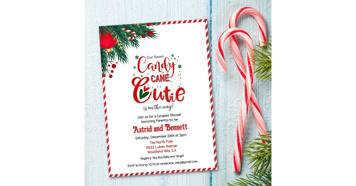 Candy Cane Cutie Holiday Baby Shower Invitation | Zazzle