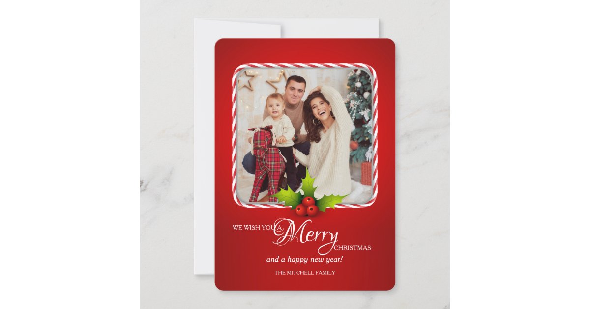 Candy Cane Frame Photo Holiday Card | Zazzle