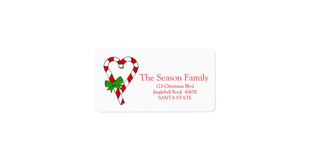 Candy Cane heart Christmas address label | Zazzle