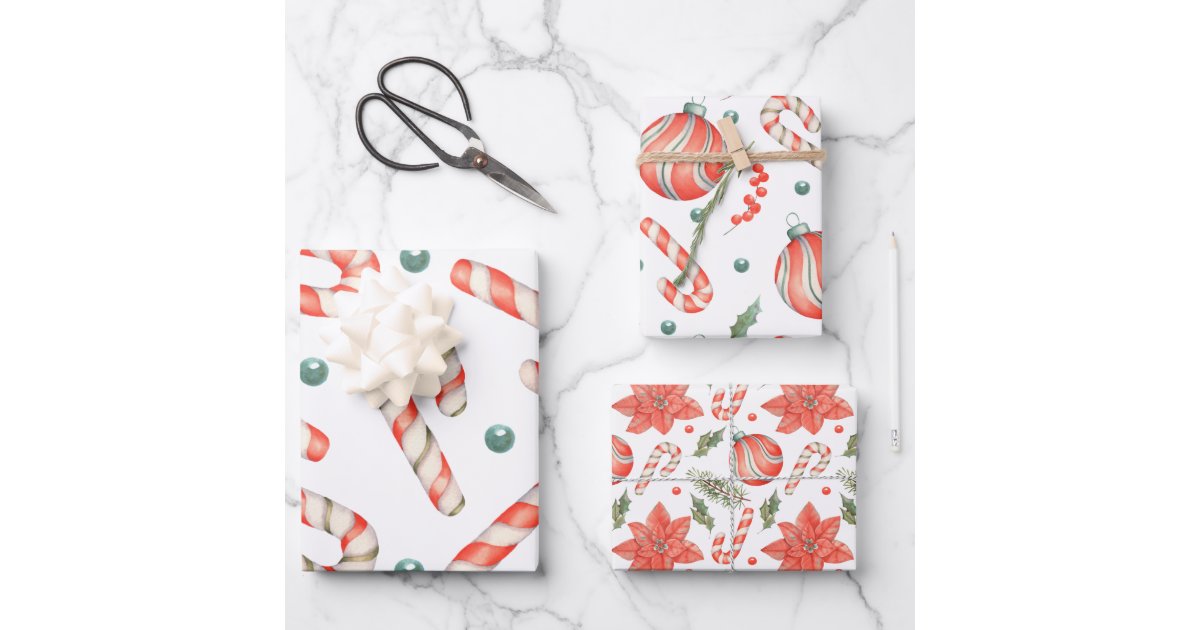 candy cane holiday Wrapping Paper Sheets | Zazzle