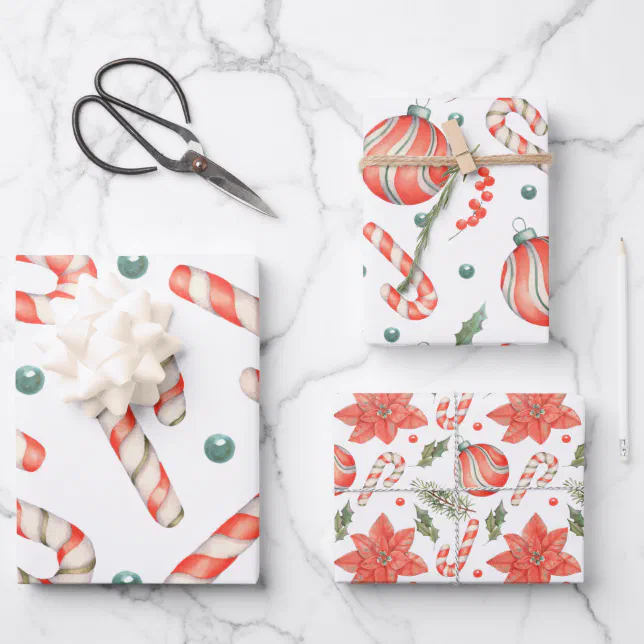 candy cane holiday Wrapping Paper Sheets | Zazzle