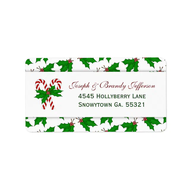 Candy Cane & Holly Address Labels | Zazzle