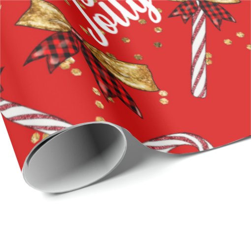 Candy Cane Holly Jolly Modern Festive Christmas Wrapping Paper | Zazzle