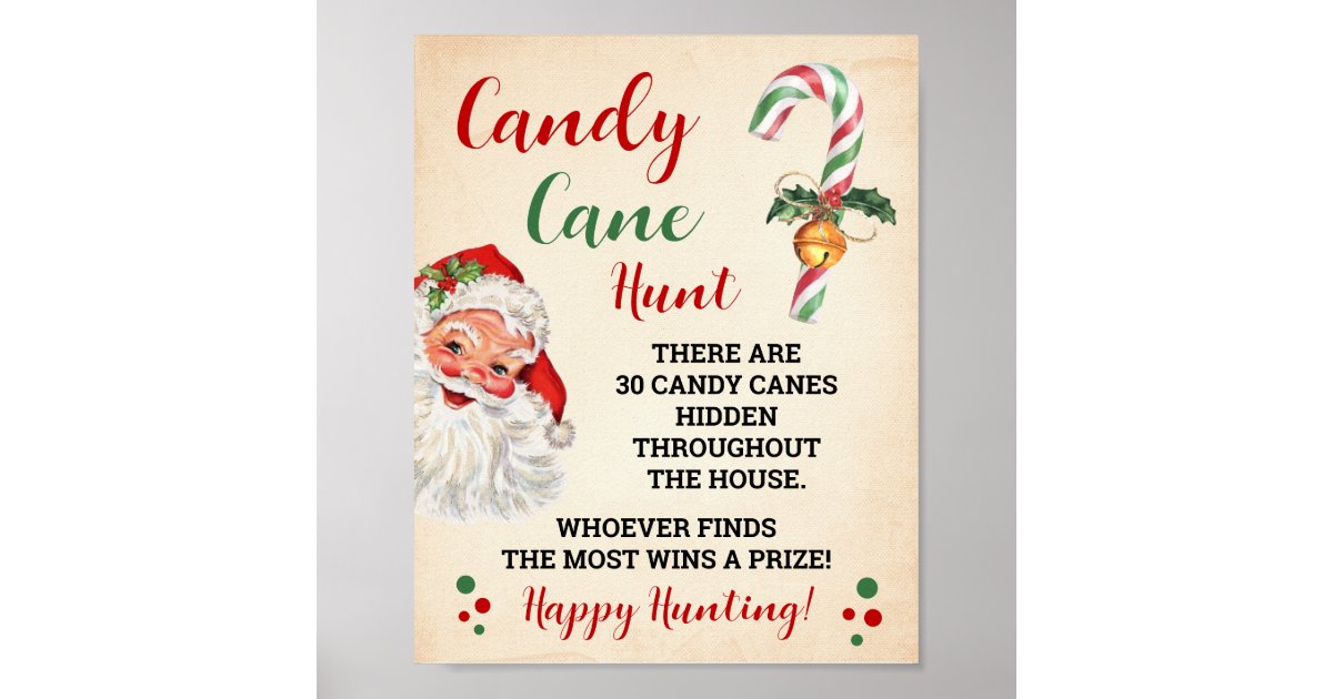 Candy Cane Hunt Christmas Game Sign | Zazzle