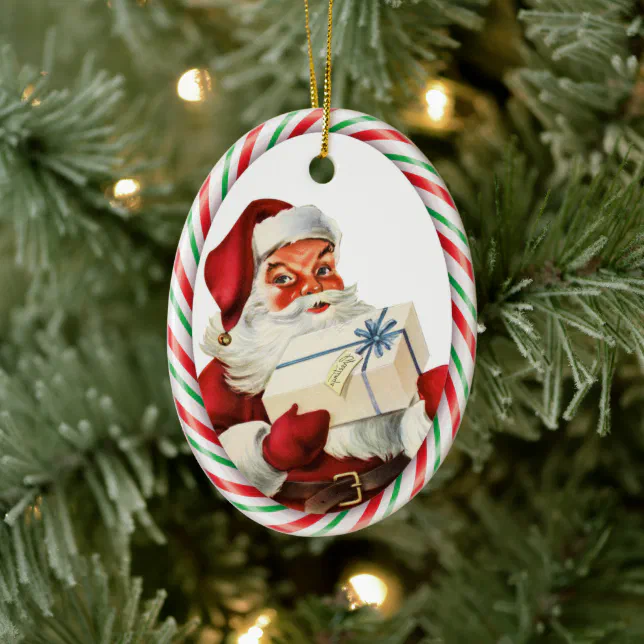 Candy Cane Santa Claus Personal Ceramic Ornament | Zazzle