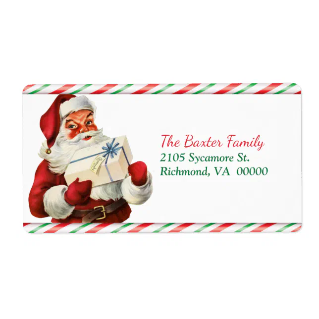 Candy Cane Santa Claus Return Address Label | Zazzle