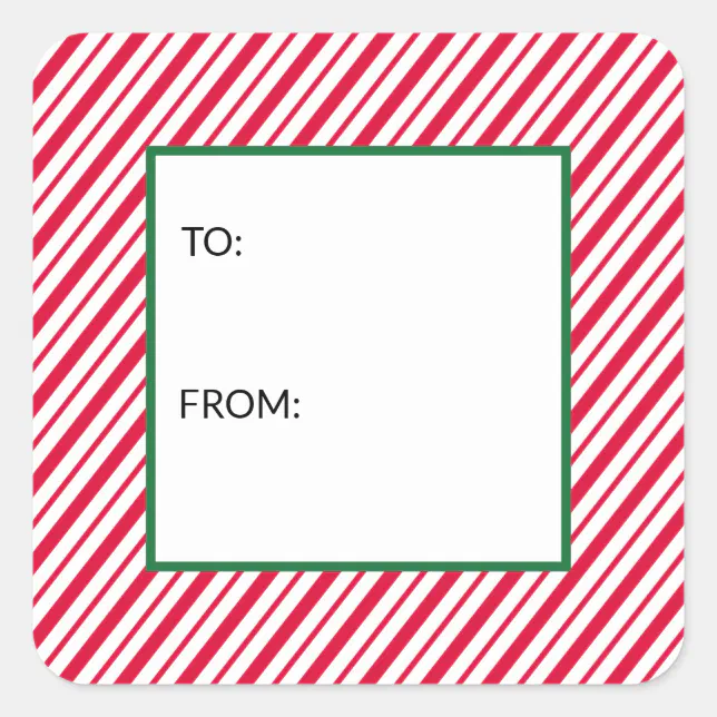 Candy Cane Striped To From Square Sticker | Zazzle