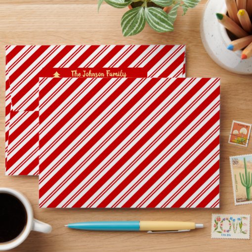 Candy Cane Stripes Christmas Party Holiday Mailing Envelope | Zazzle
