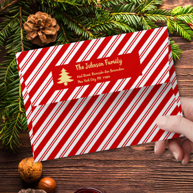Candy Cane Stripes Christmas Party Holiday Mailing Envelope | Zazzle