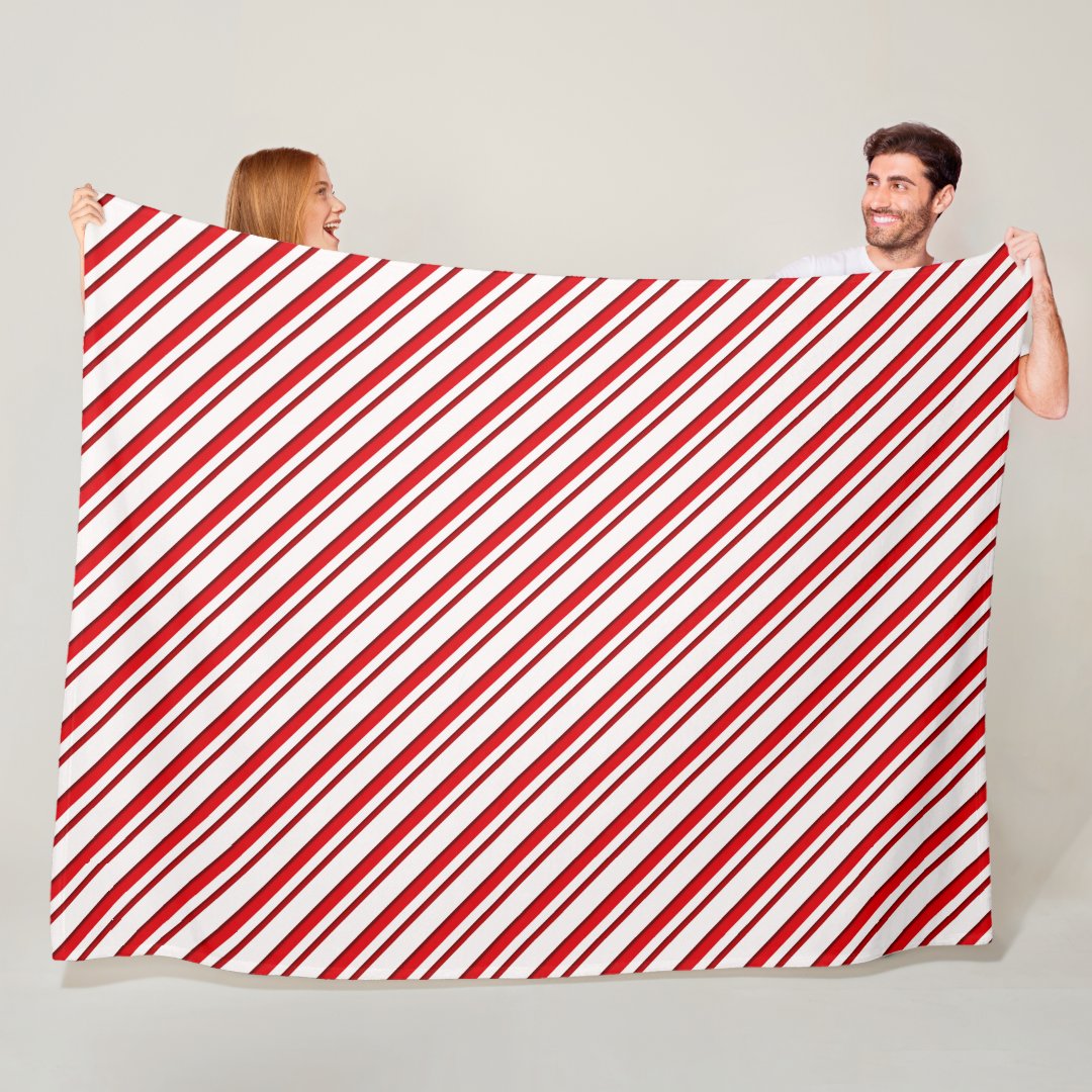 Candy Cane Stripes, peppermint red and white Fleece Blanket | Zazzle