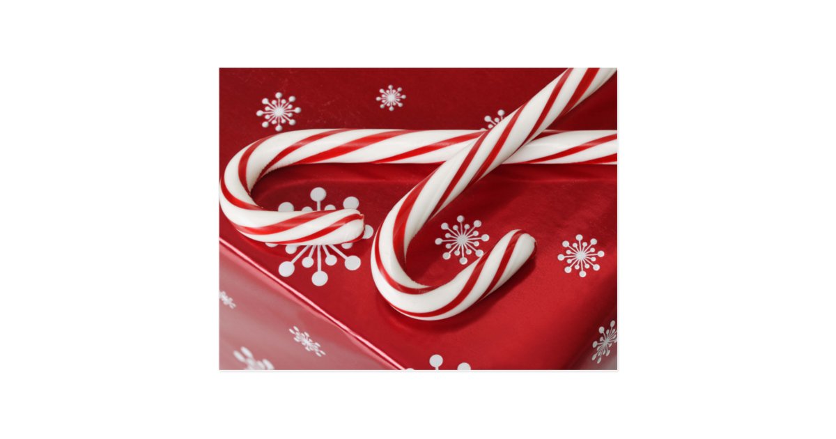 Candy canes on present postcard | Zazzle.com